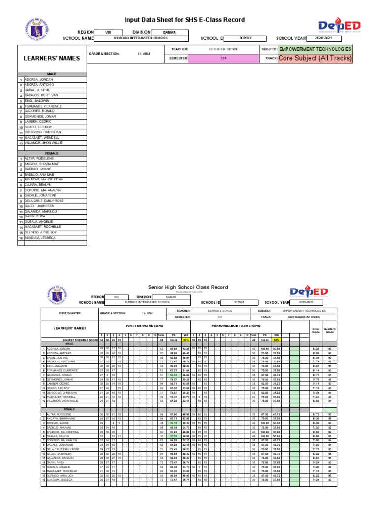 SHS-E-Class Record G11 ABM | PDF