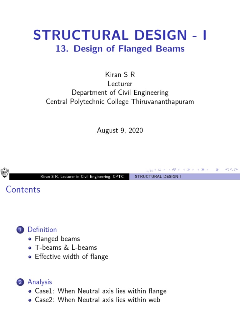 Structural Design - I: 13. Design of Flanged Beams | PDF | Beam ...