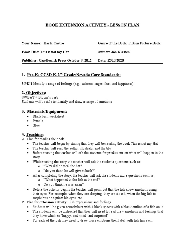Book Extension Activity - Lesson Plan | PDF