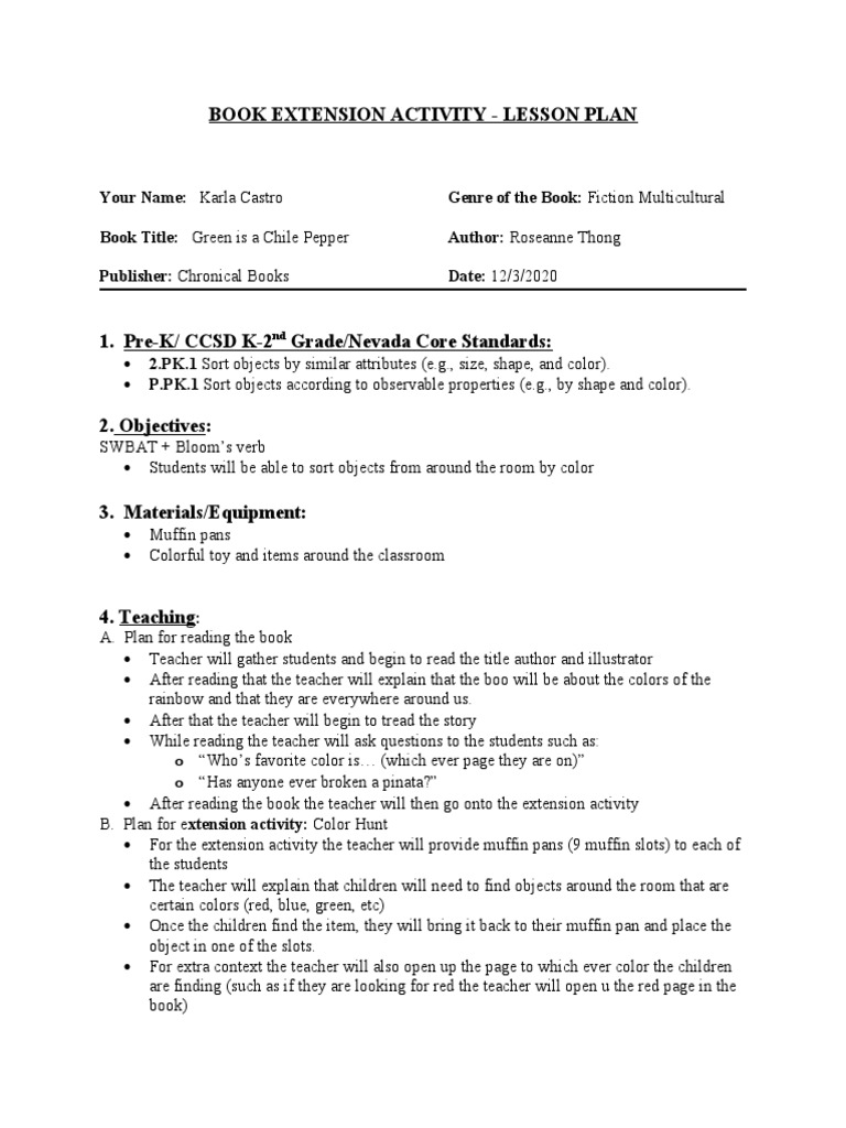 Book Extension Activity - Lesson Plan | PDF