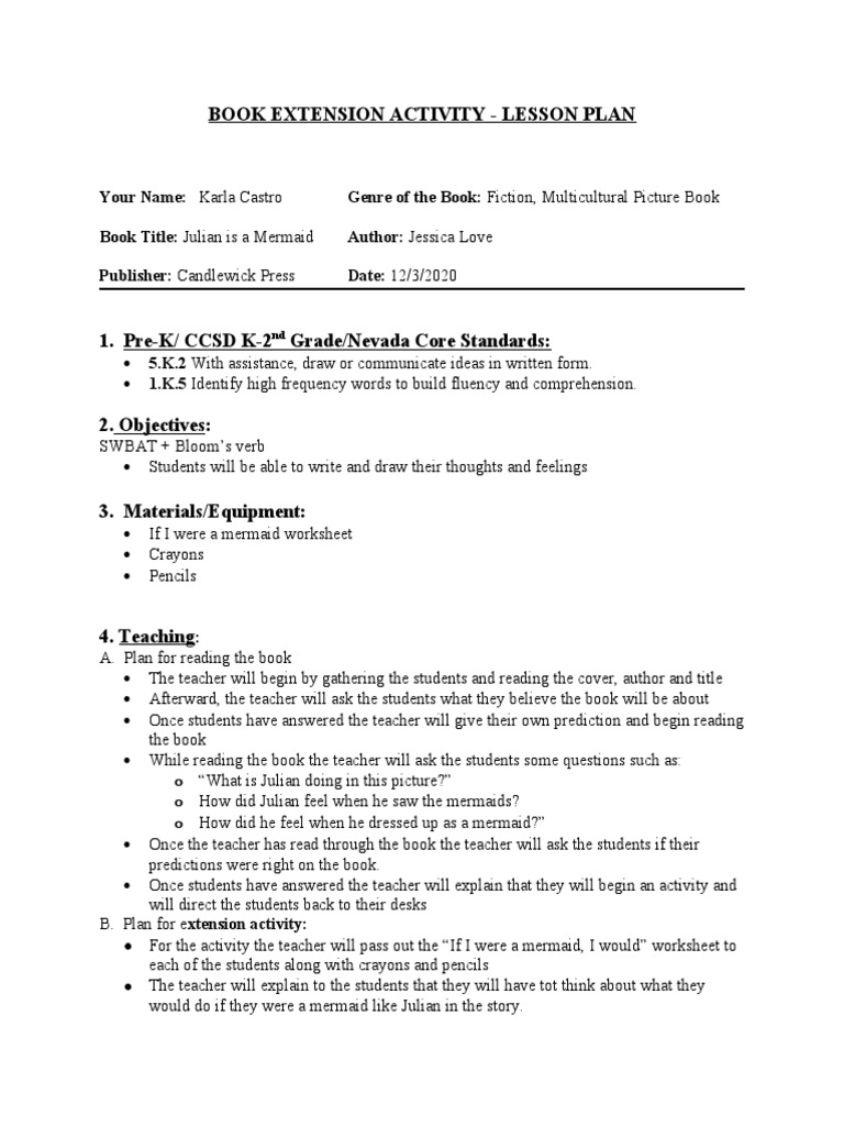 Book Extension Activity - Lesson Plan | PDF | Reading Comprehension ...