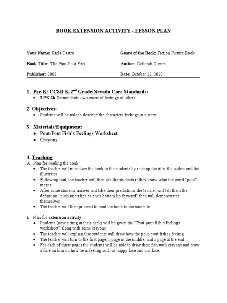Pout-Pout Fish Lesson Plan for Kids | PDF | Language Arts & Discipline