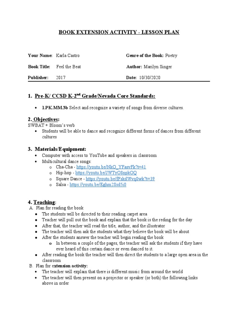 Book Extension Activity - Lesson Plan | PDF