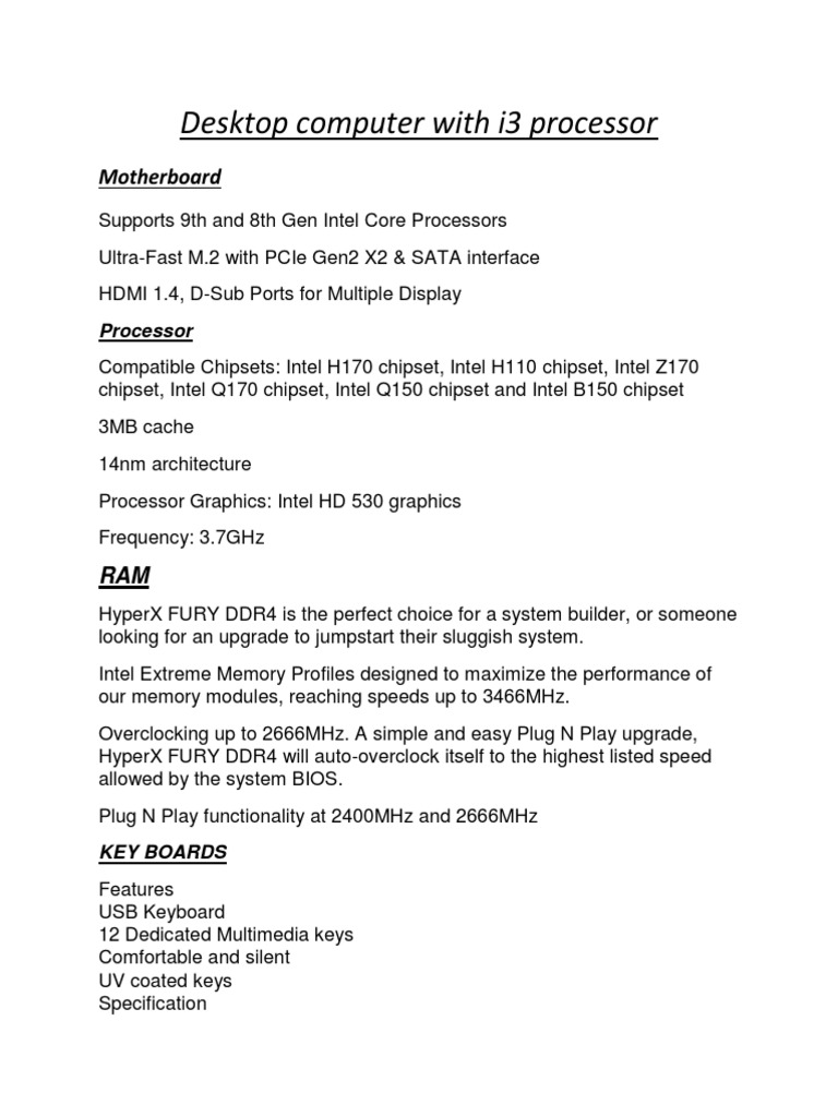 Desktop Computer With I3 Processor | PDF | Desktop Computer | Usb