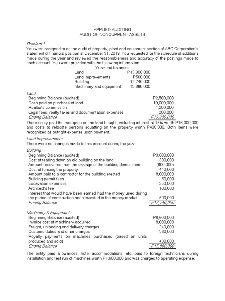 Audit of Noncurrent Assets Upload | PDF | Depreciation | Intangible Asset