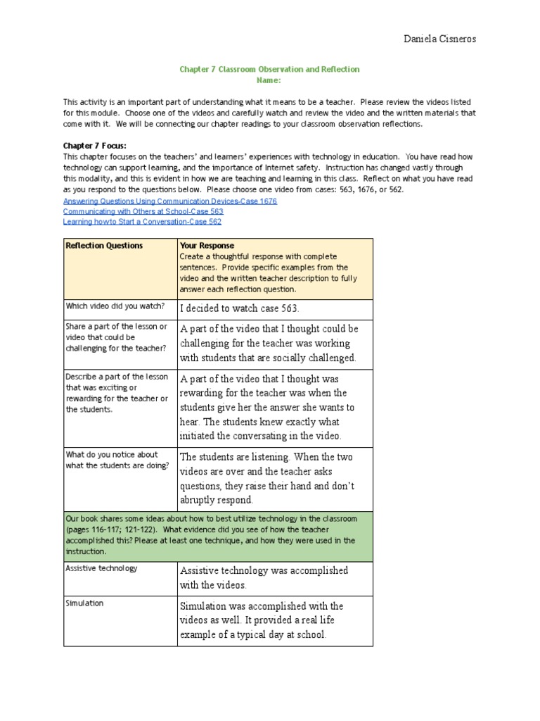 Chapter 7 Classroom Observation and Reflection | PDF | Teachers | Classroom
