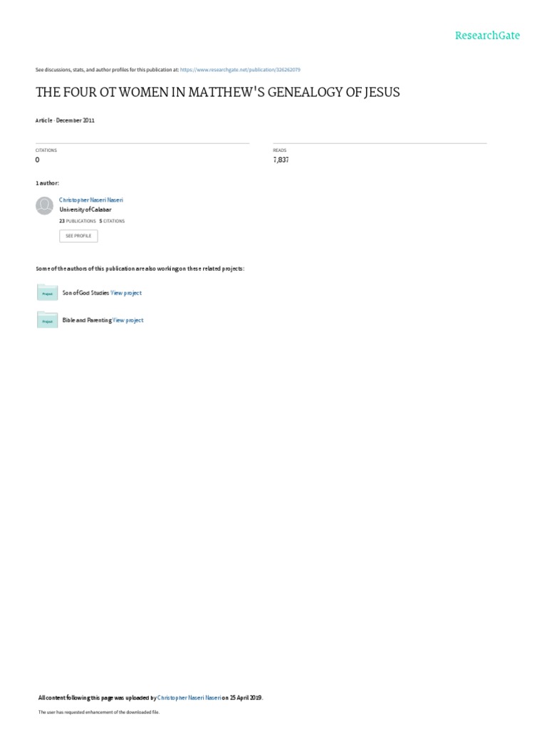 The Four Ot Women in Matthew'S Genealogy of Jesus: December 2011 | PDF ...