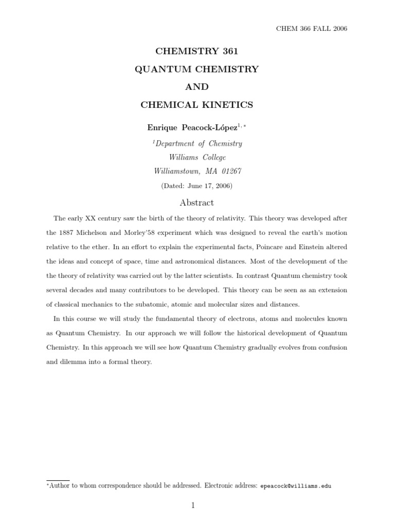 Quan Mech and Chemical Kinetics | PDF | Electromagnetic Radiation ...