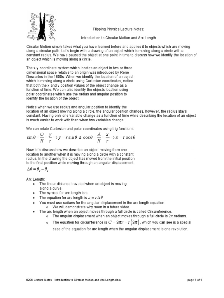 Circular Motion and Arc Length Basics | PDF | Circle | Coordinate System