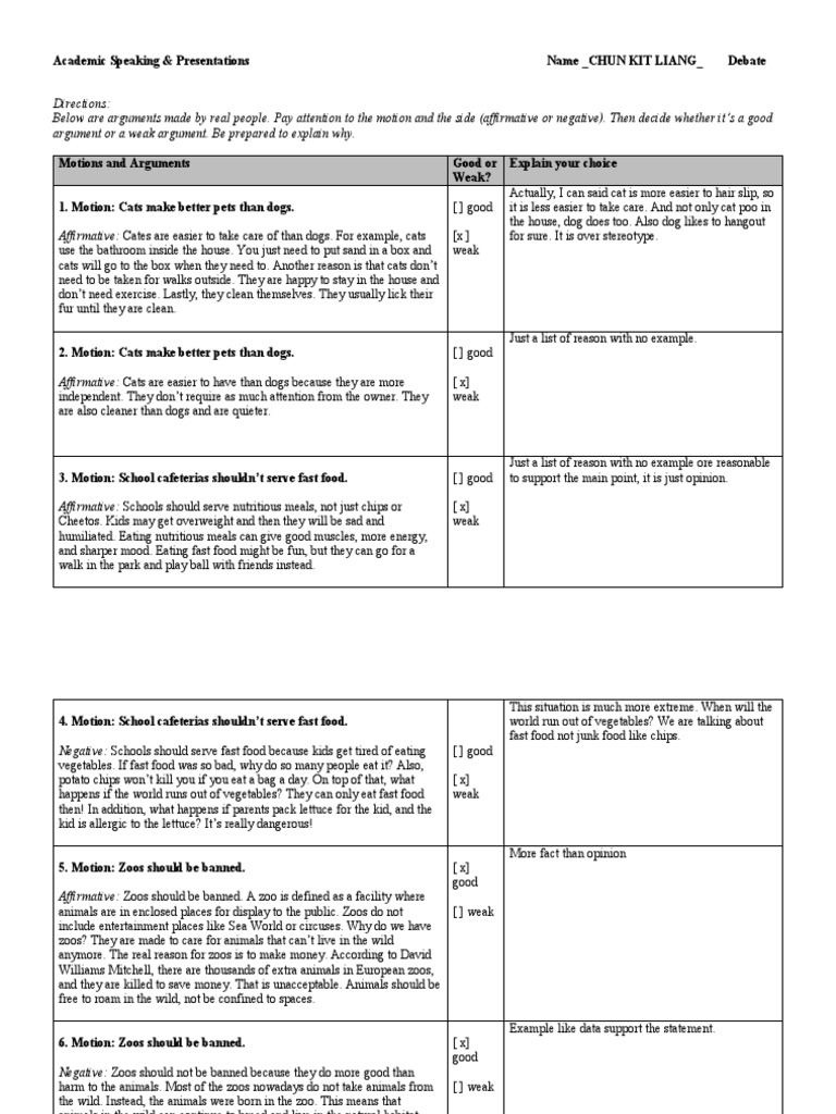 1 Debate - Arguments Worksheet | PDF | Zoo | Dogs