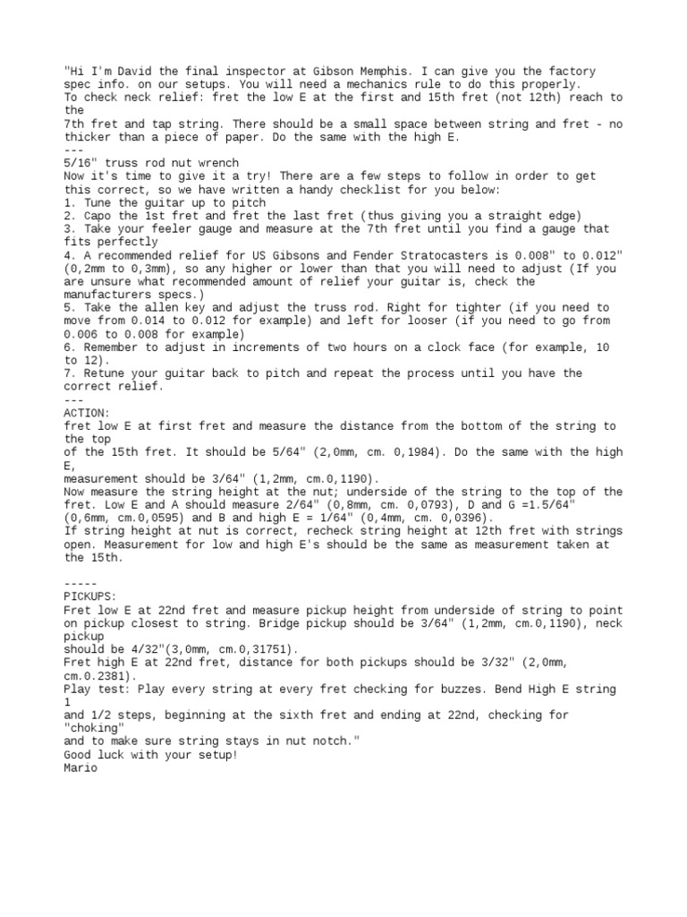 Gibson Memphis Setup | PDF | Guitars | Musical Instruments