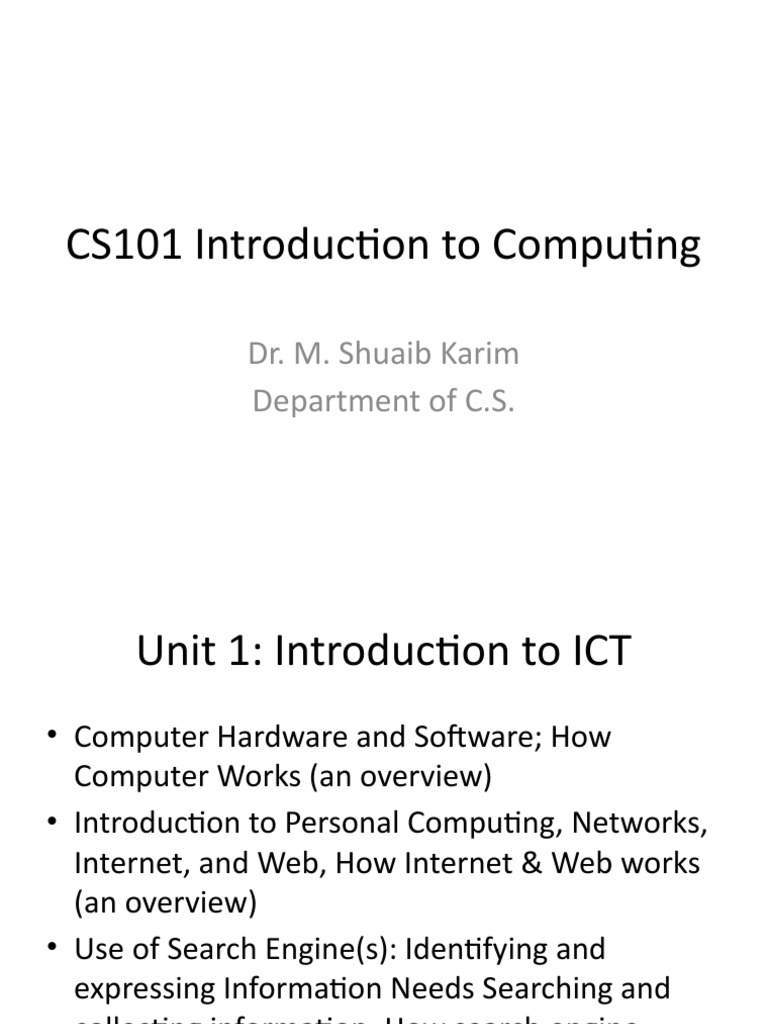 Cs 101 Lecture - Unit1-Week1-2 | PDF | Mobile Device | Computing