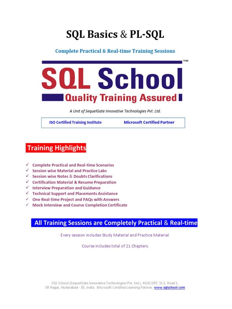 SQL Basics & PL-SQL: Training Highlights | PDF | Pl/Sql | Relational Database