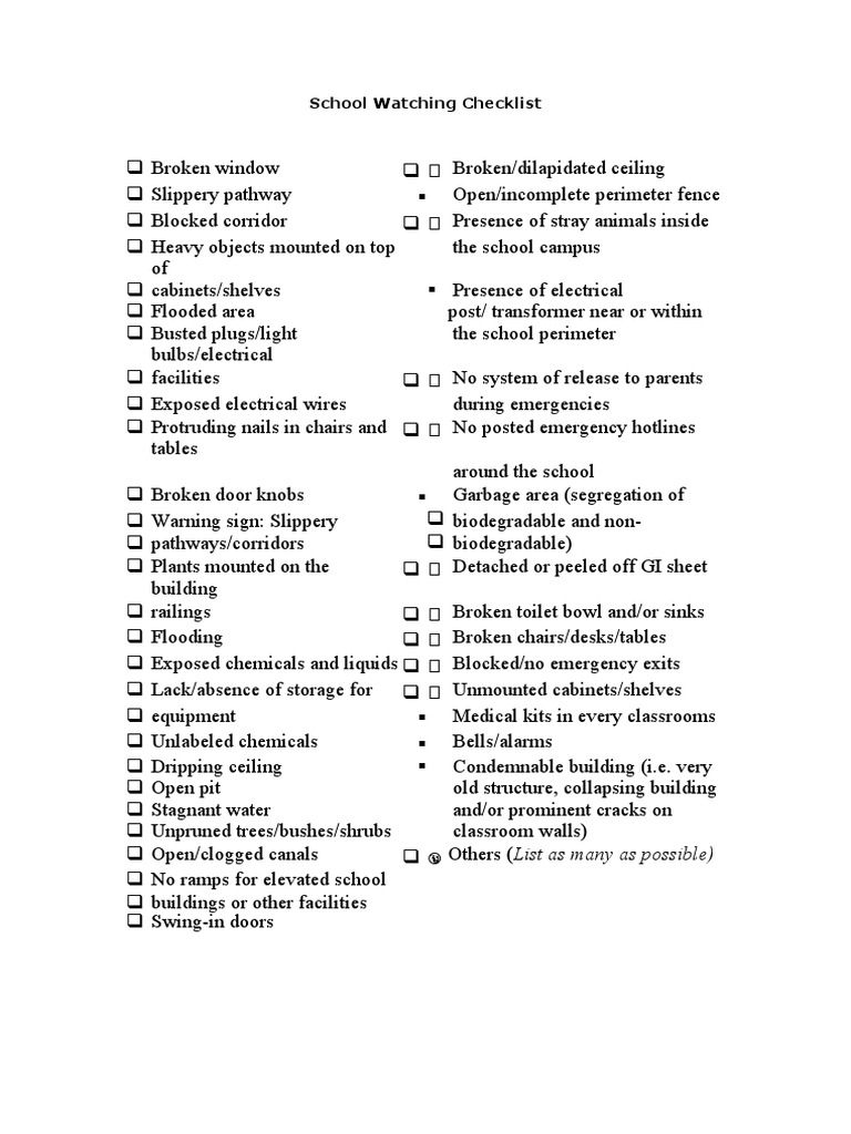 School Watching Checklist 2020