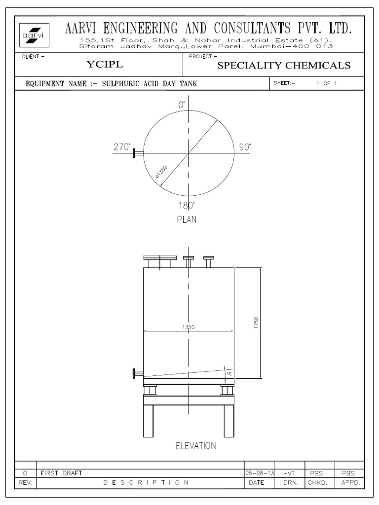 Sulphuric Acid Day Tank Drawing PDF | PDF