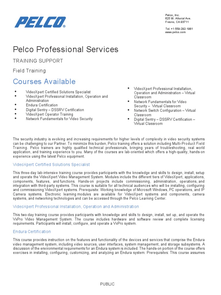 Pelco Professional Services: Courses Available | PDF | Computer Network ...