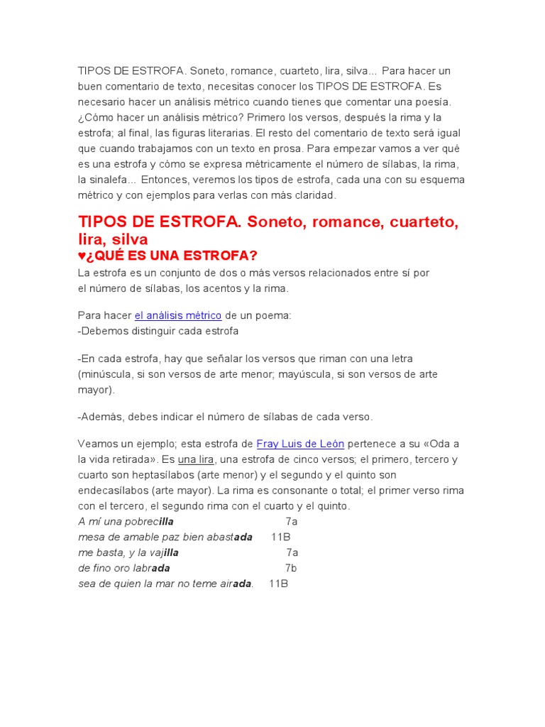 Imprimir Tipos Estrofa | PDF | Metro (poesía) | Recursos poéticos