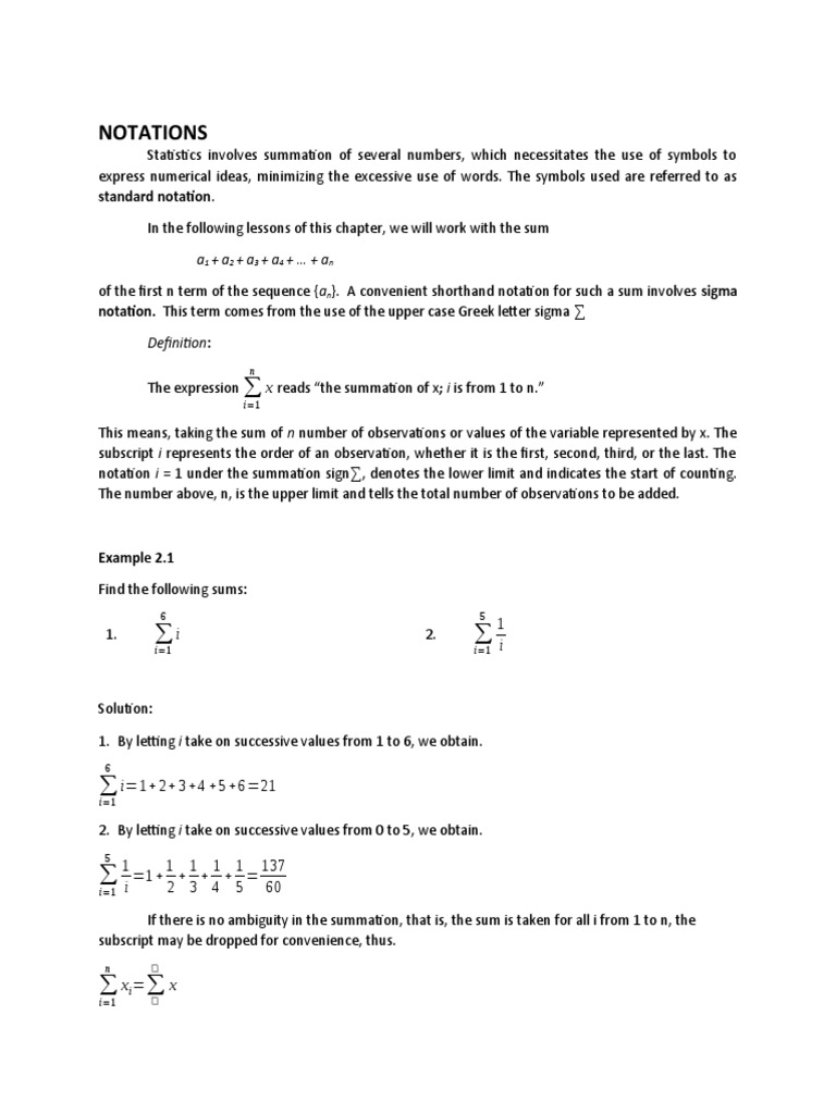 Statistical Notations and Operations | PDF | Summation | Mathematical ...