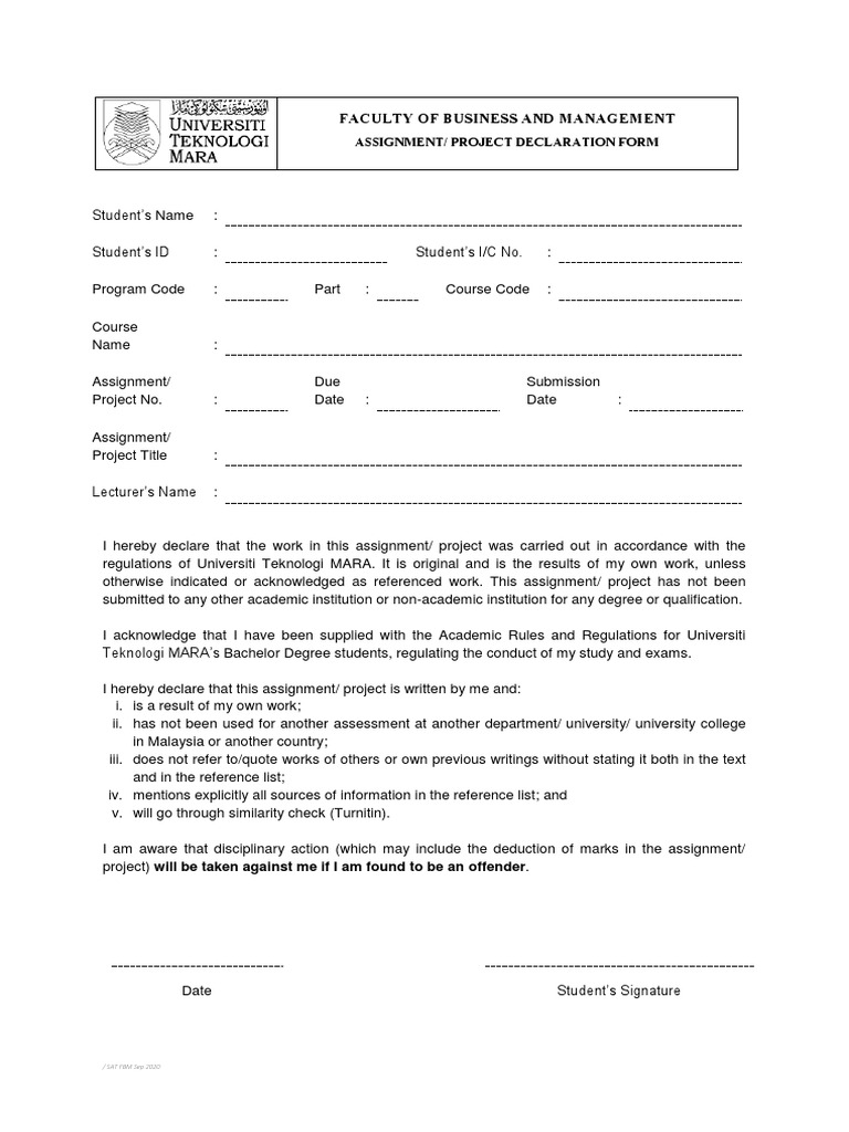 Assignment Project Declaration Form | PDF
