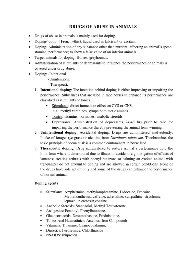 Classification and Regulation of Drugs in Animals Used for Racing and ...
