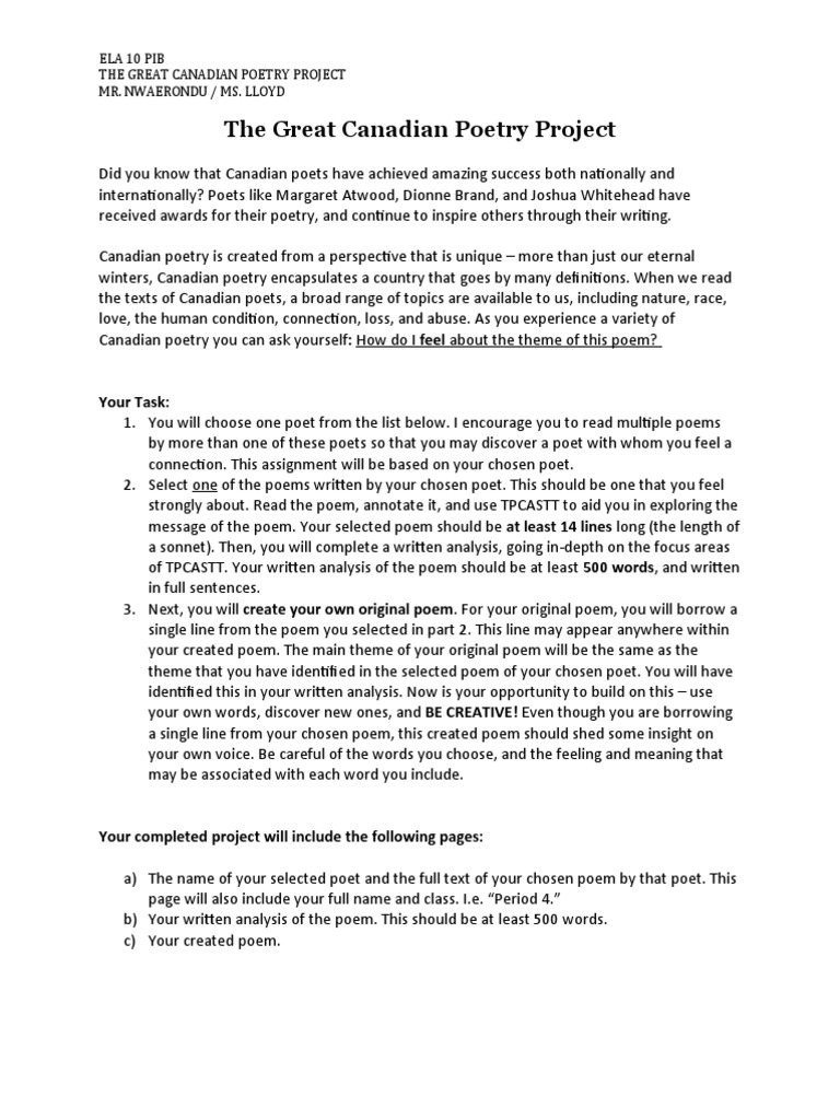 The Great Canadian Poetry Project | PDF | Poetry | Writing