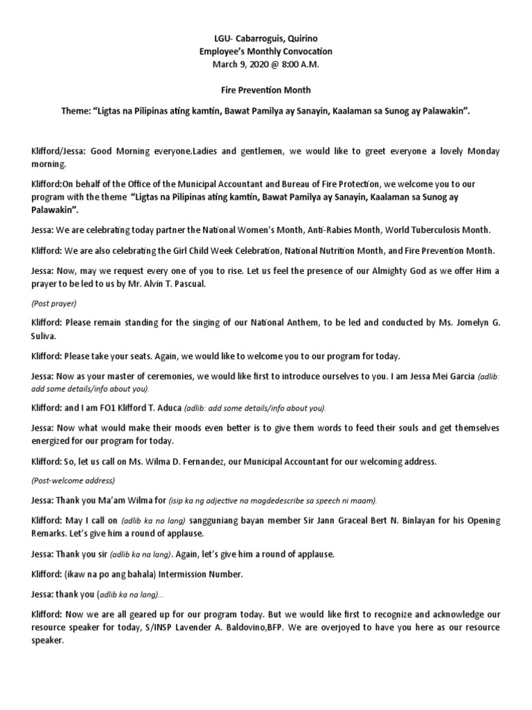 LGU-Cabarroguis, Quirino Employee's Monthly Convocation: (Post Prayer ...