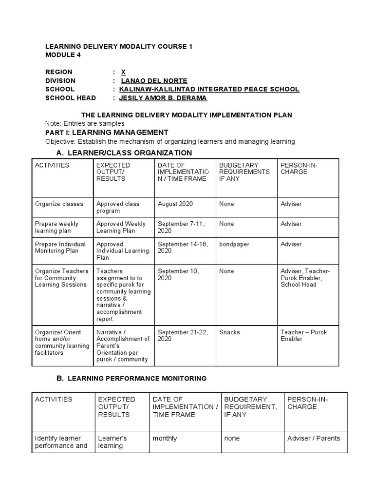 LDM1 Module 4 Implementation Plan Template | PDF | Teachers | Learning LDM1 Module 4 Implementation Plan Template | PDF | Teachers | Learning