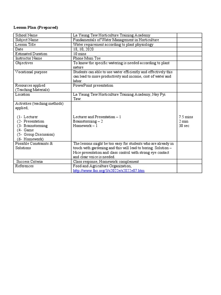Lesson Plan (Prepared) | PDF