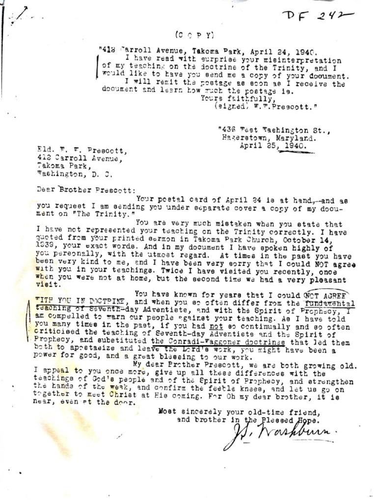 JS Washburn Trinity Letter | PDF