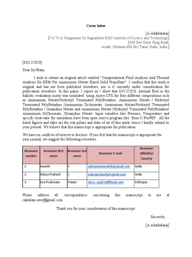 Cover Letter For Journal Submission Ambient | PDF | Thermodynamics ...