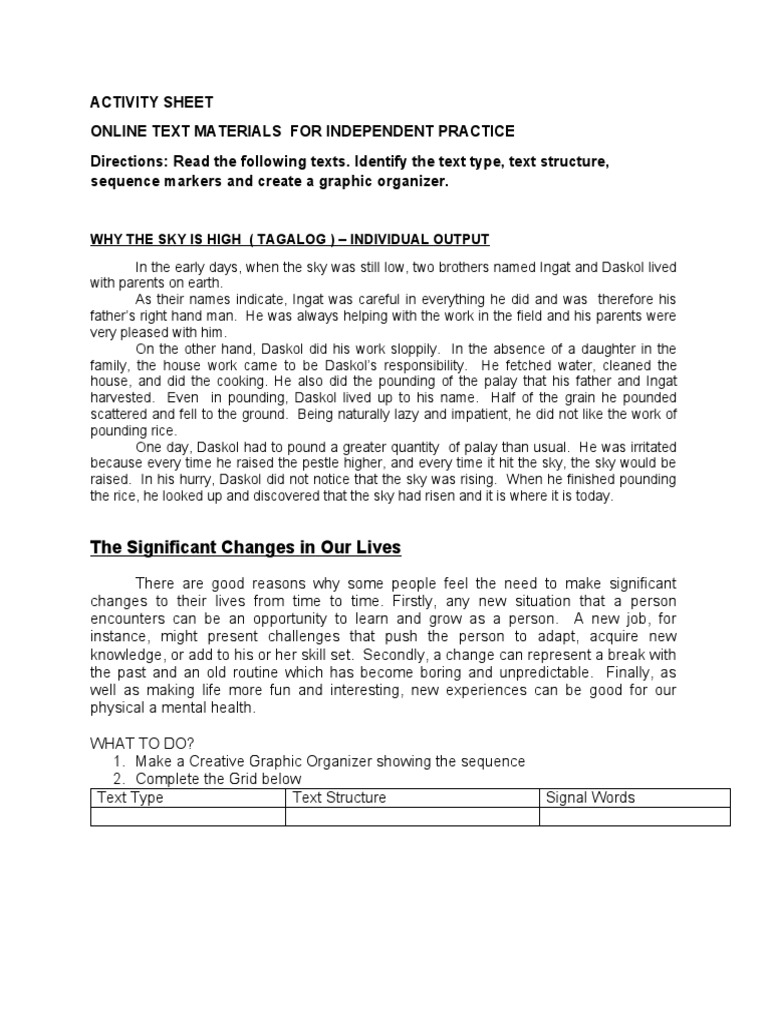 Task Sheet 1 Sequencing of Events | PDF