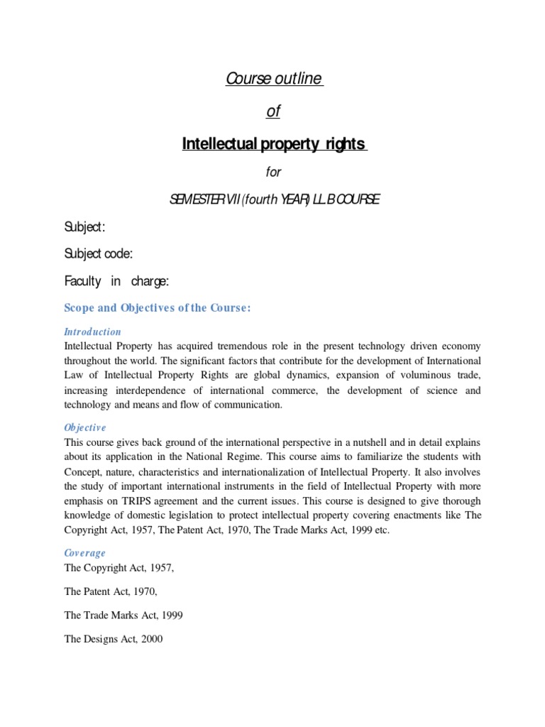 Ipr Course Outline PDF | PDF | Intellectual Property | Trademark