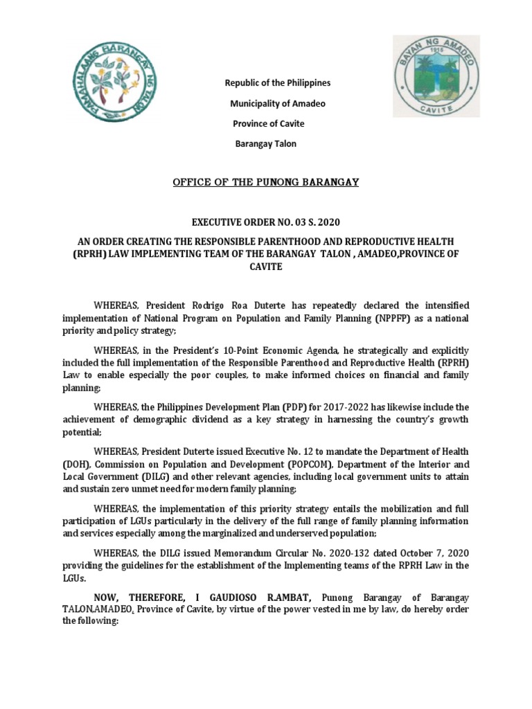 Barangay RPRH-Law | PDF | Family Planning | Policy