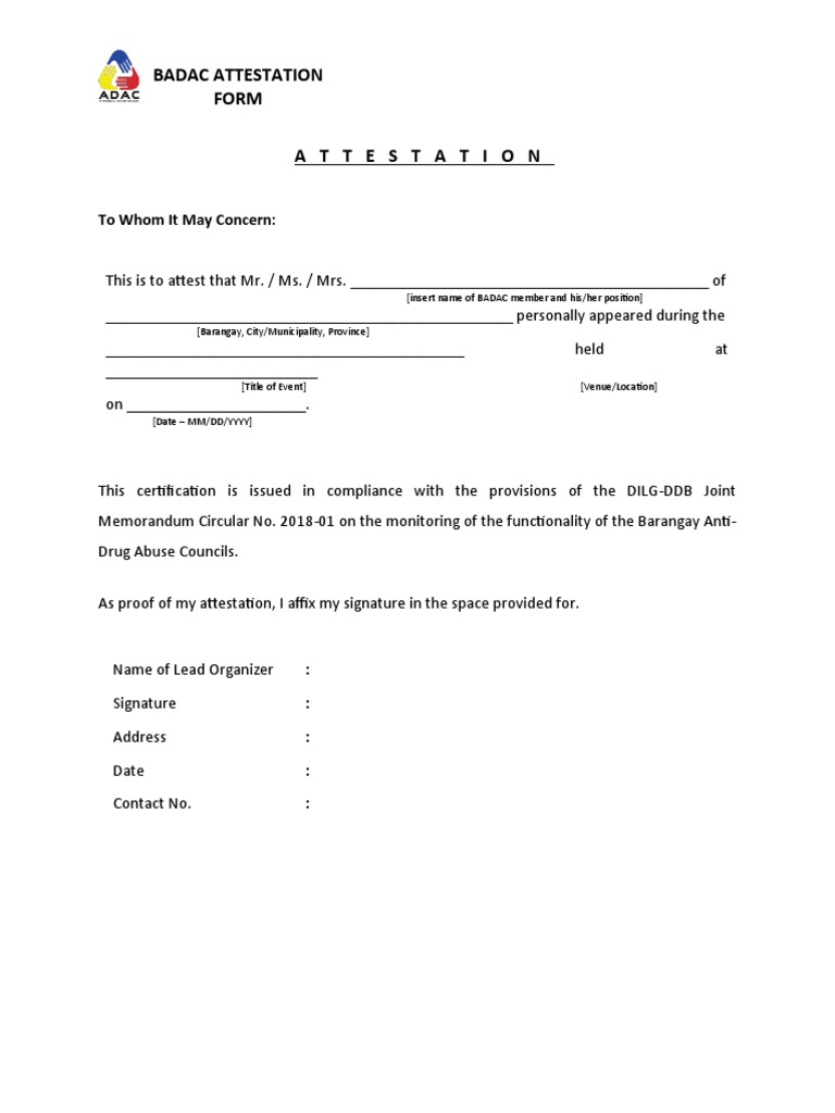 BADAC FORM - Attestation Form | PDF