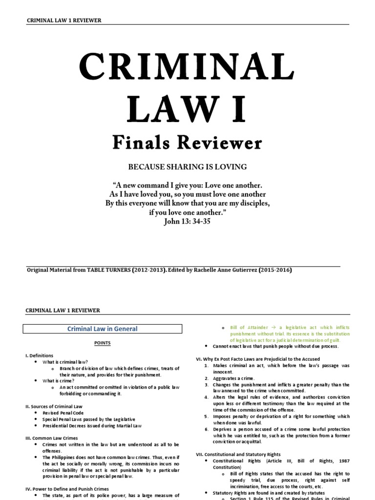 Criminal Law I Finals Reviewer PDF PDF | PDF | Crime & Violence | Crime ...