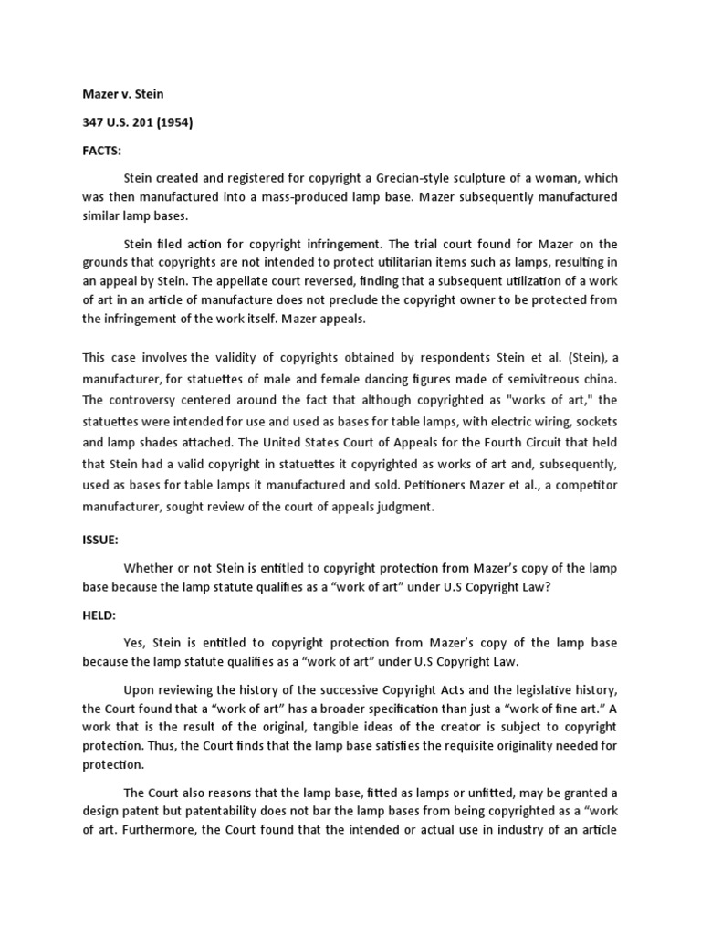 8 Mazer-vs-Stein Digest | PDF | Copyright Law Of The United States ...