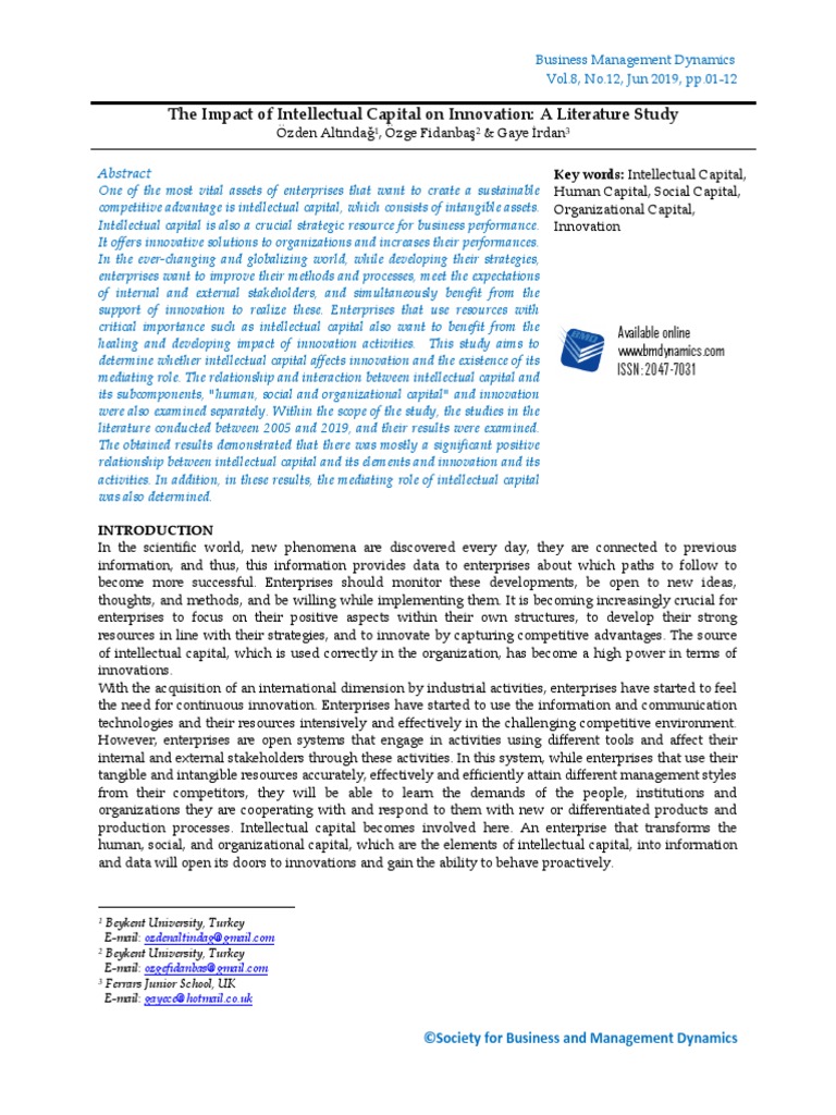 The Impact of Intellectual Capital On Innovation: A Literature Study ...