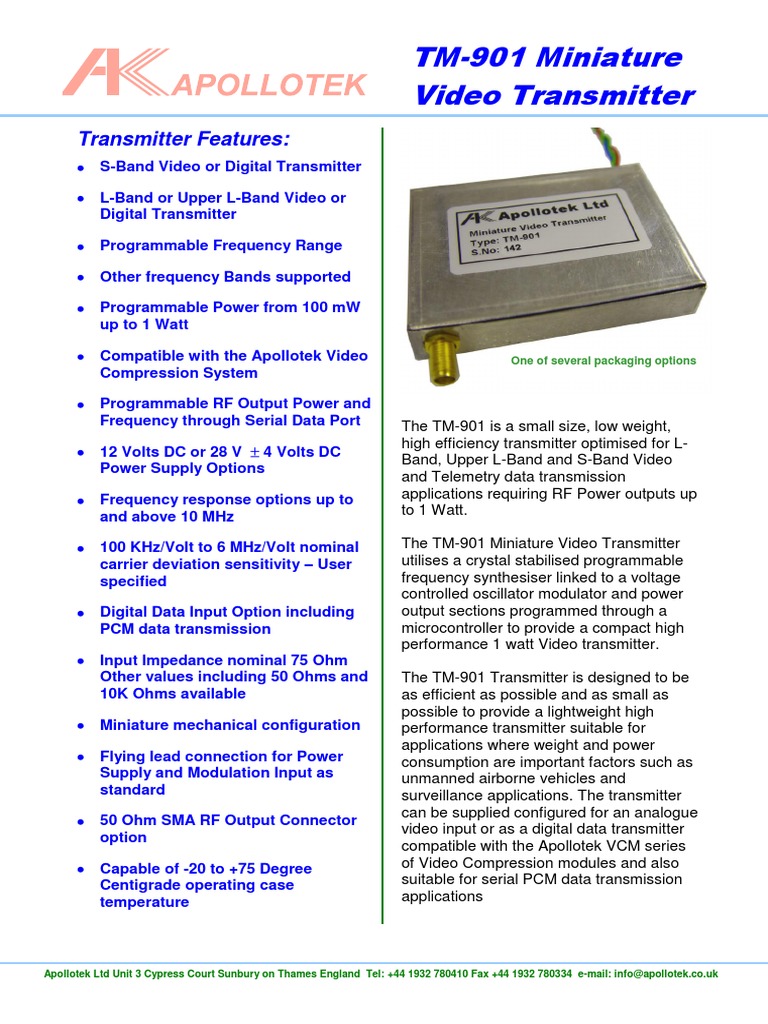 TM-901 Miniature Video Transmitter | PDF | Modulation | Transmitter