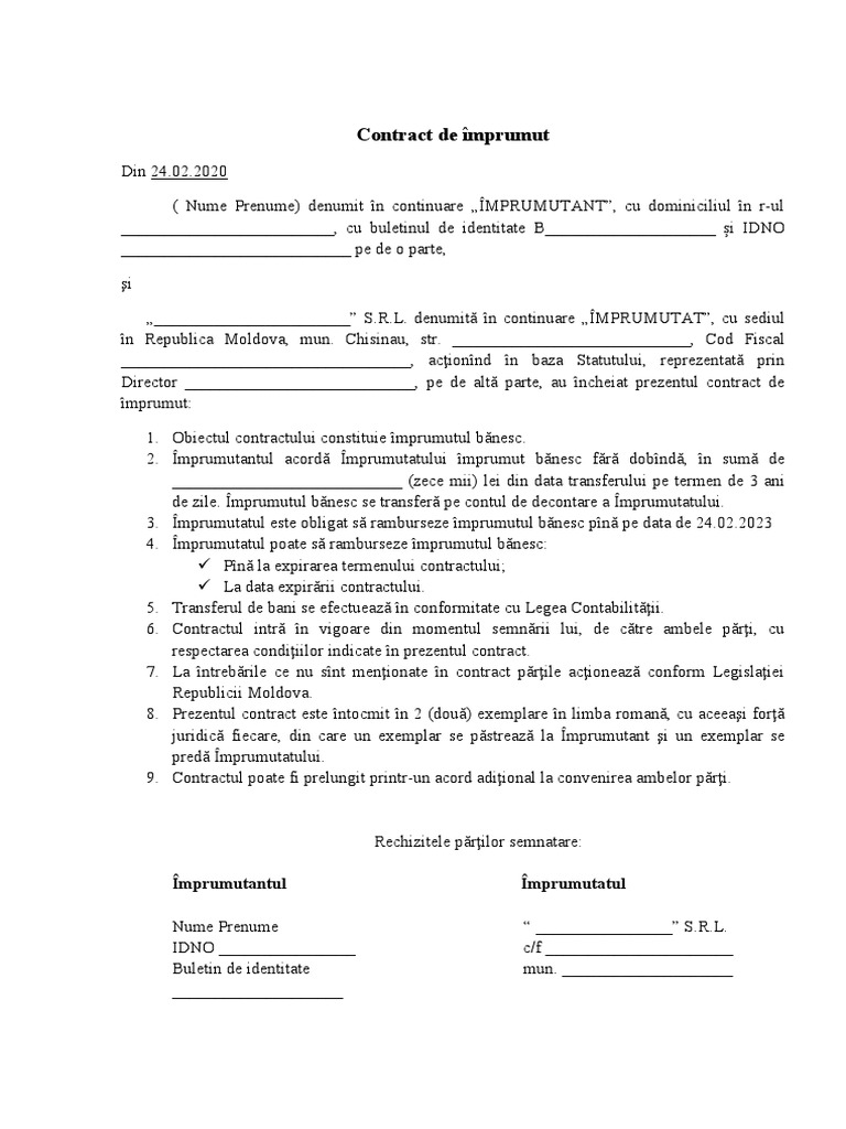 Contract de Împrumut Model | PDF
