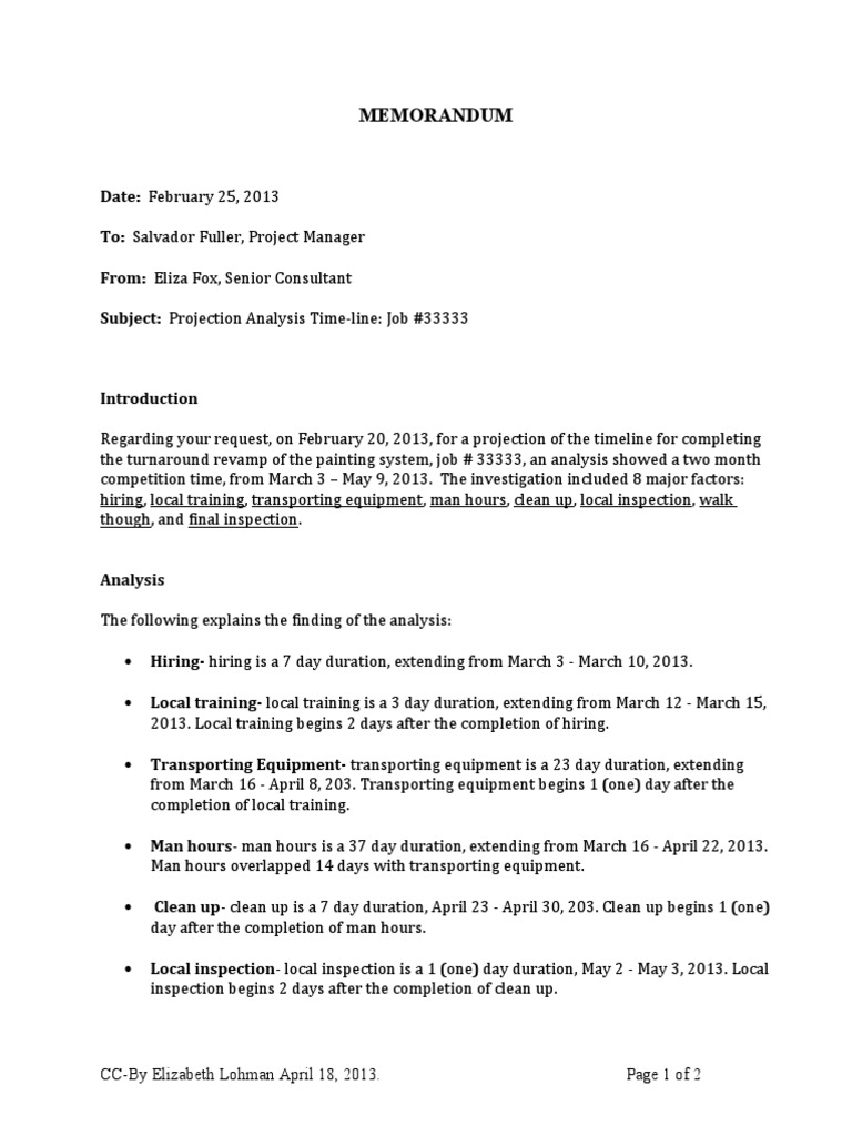 Example Memo Projection Analysis Timeline With Gantt Chart | PDF ...