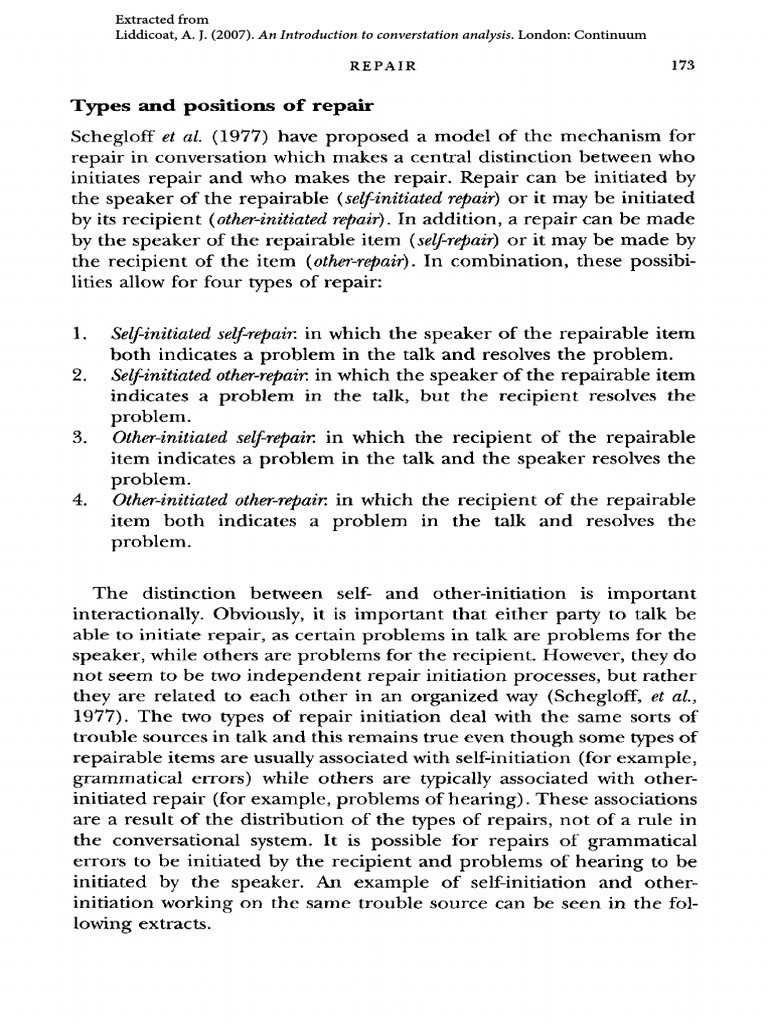 Types and Positions of Repair | PDF | Neuropsychology | Linguistics