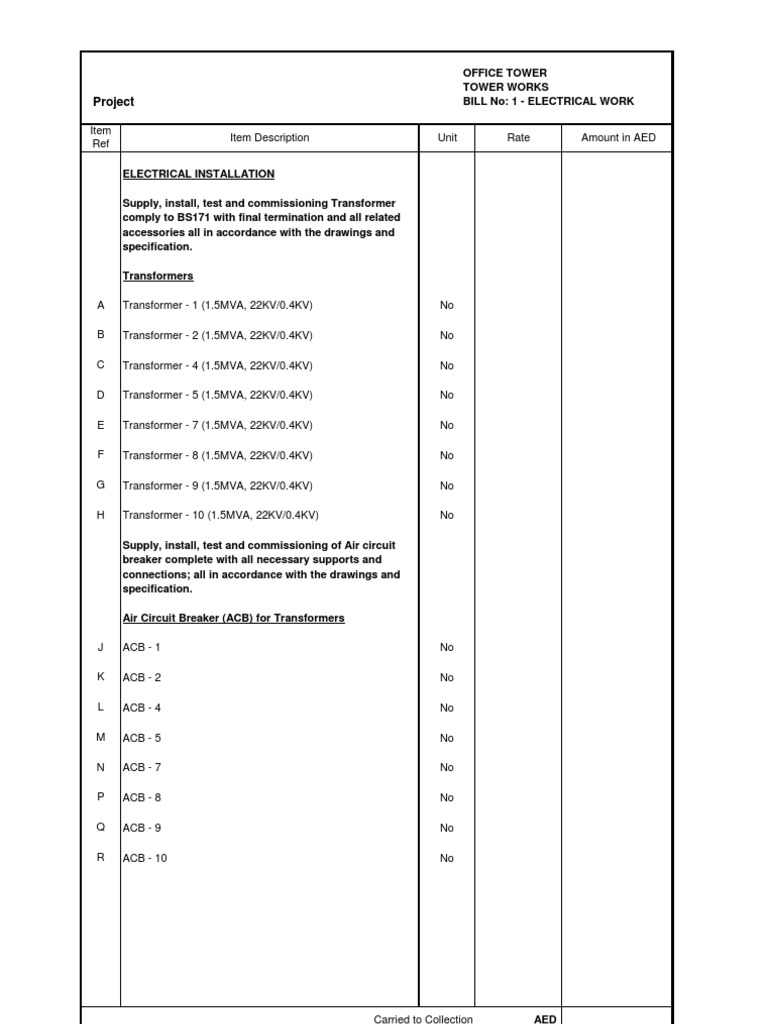 MEP Tower BOQ-sample | PDF | Mains Electricity | Electrical Connector
