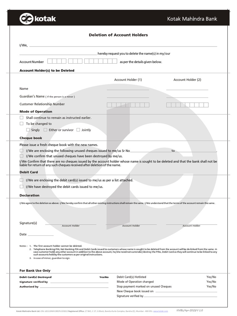 Deletion of Account Holders | PDF | Cheque | Debit Card