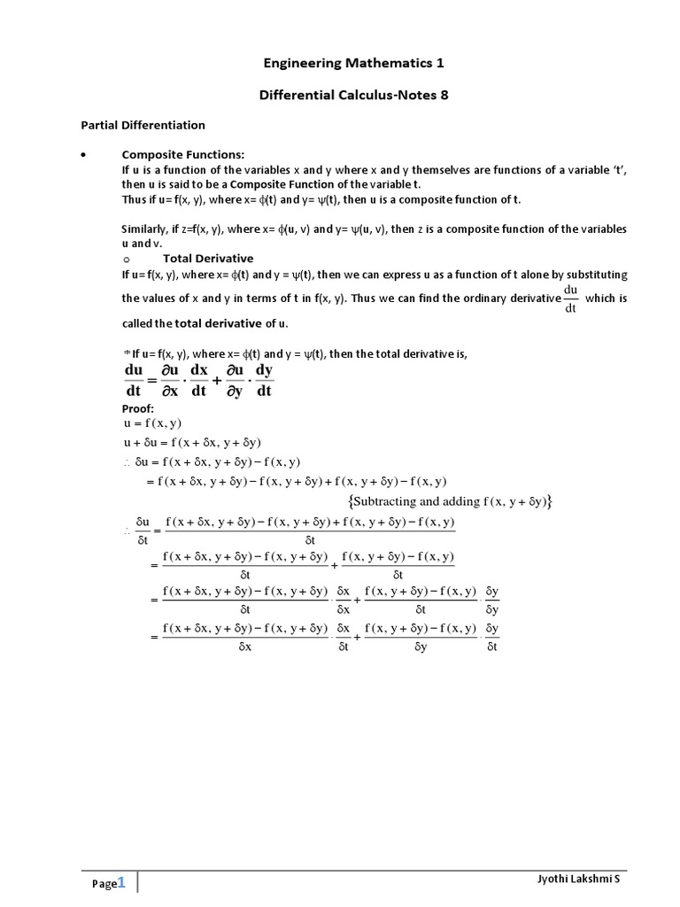 Engineering Mathematics 1 Differential Calculus-Notes 8: Partial ...