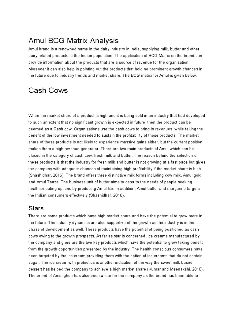Amul BCG Matrix Analysis: Stars | PDF | Market Share | Market (Economics)