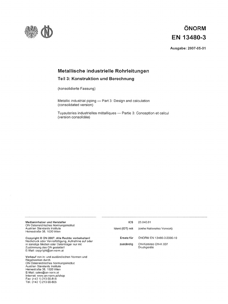 EN 13480-3 Metallische Industrielle Rohrleitungen - Konstruktion Und Berechnung PDF | PDF