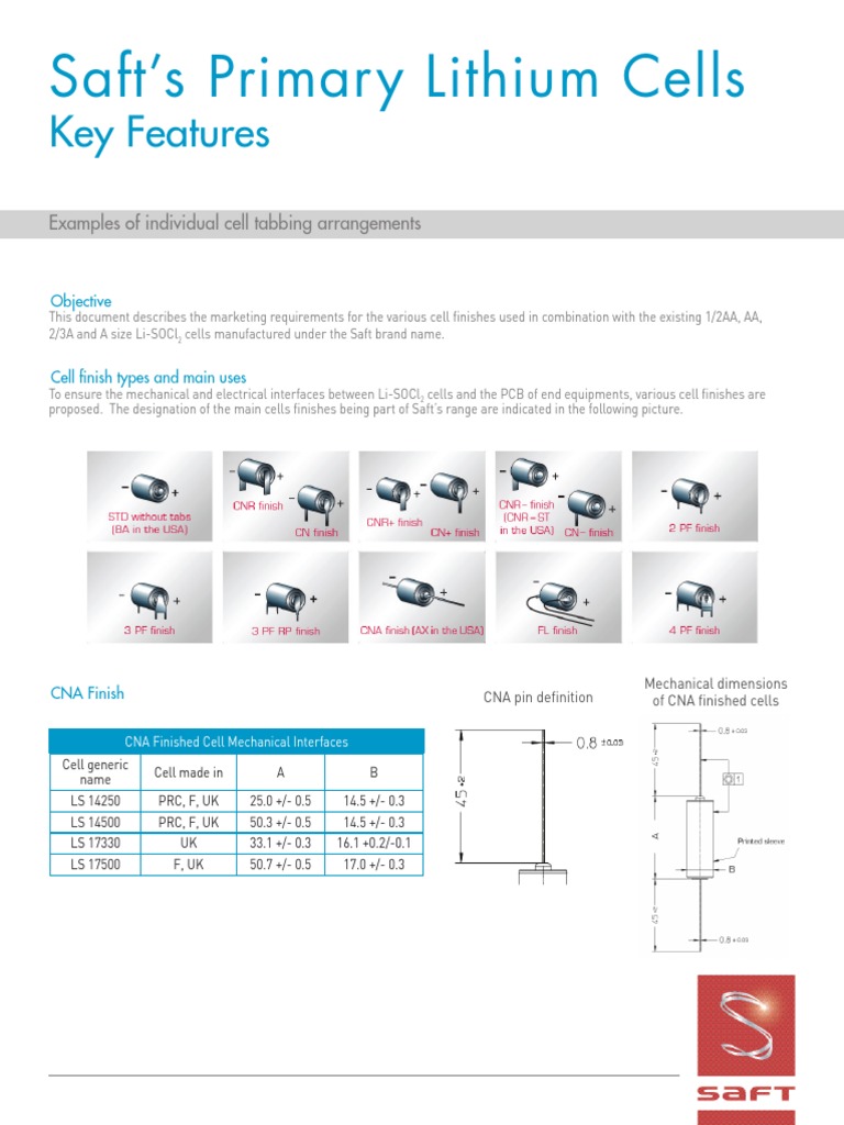 Saft's Primary Lithium Cells: Key Features | PDF | Electrical Engineering