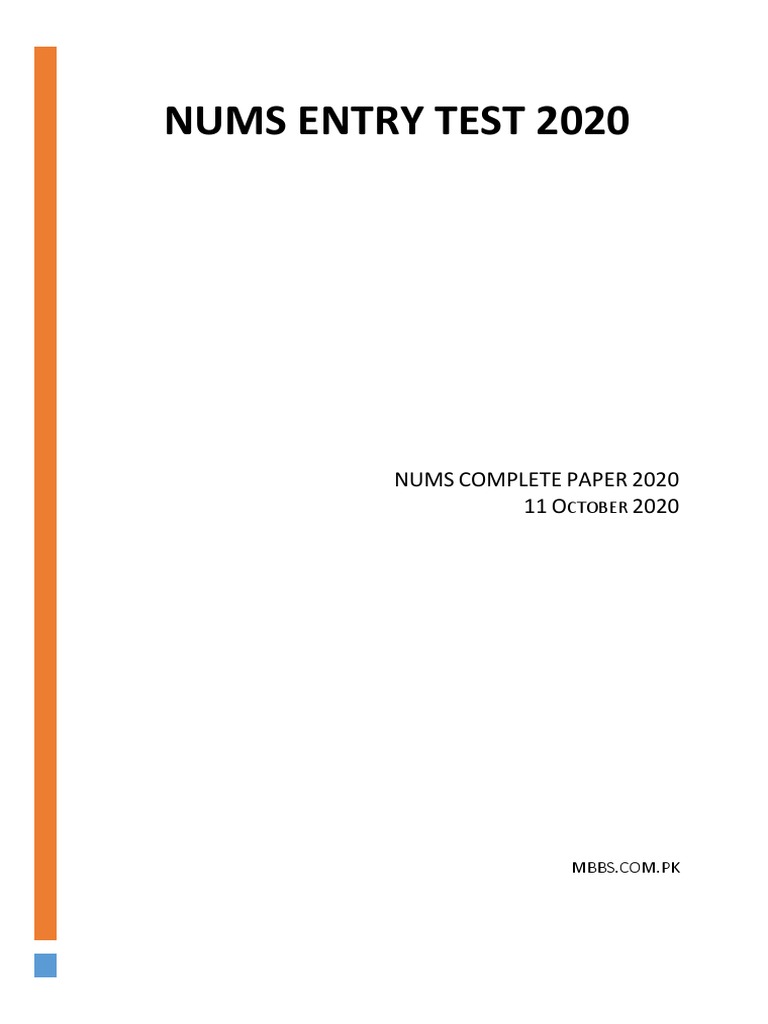 Nums Entry Test 2020: Nums Complete Paper 2020 11 O 2020 | PDF | Mobile ...