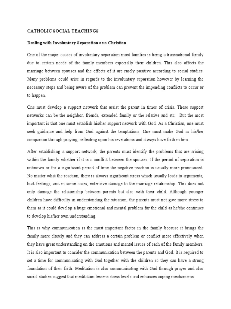 Catholic Social Teachings | PDF | Family | Psychological Resilience