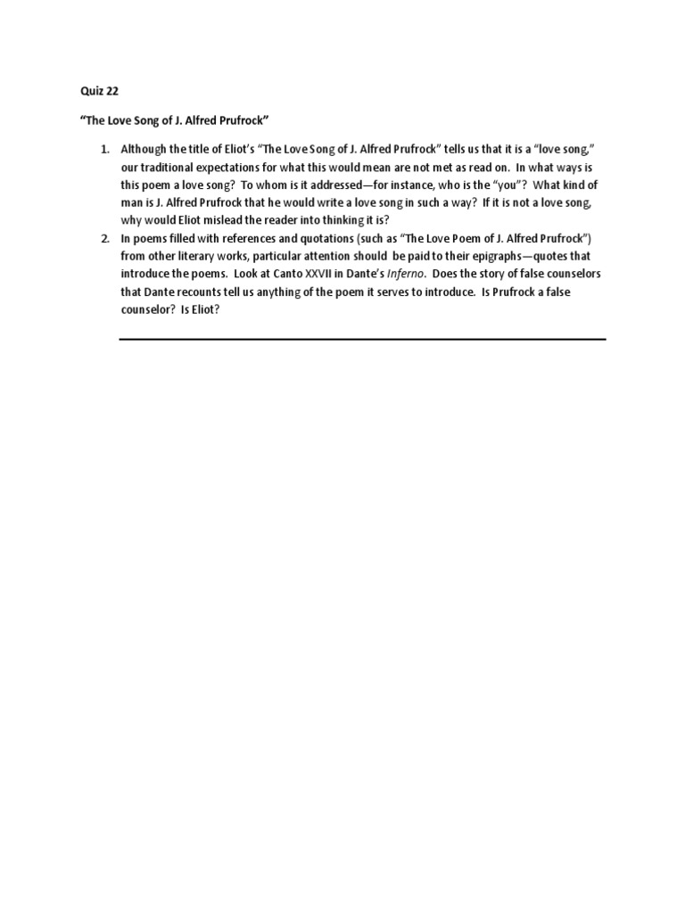 Quiz 22 Prufrock PDF | PDF | Art | General Fiction